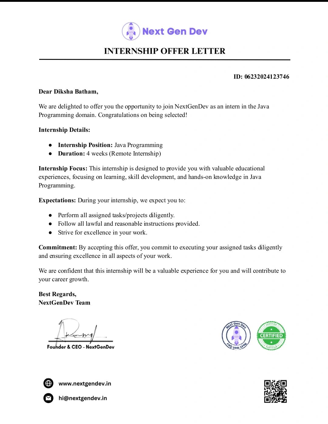 Diksha Batham on LinkedIn: #nextgendev #internship #java #careergoals Diksha Batham on LinkedIn: #nextgendev #internship #java #careergoals