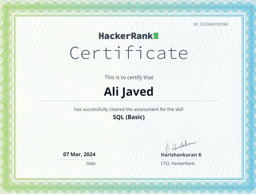 Ali Javed on LinkedIn: #sql #certification #hackerrank #dataanalysis # ... Ali Javed on LinkedIn: #sql #certification #hackerrank #dataanalysis # ...