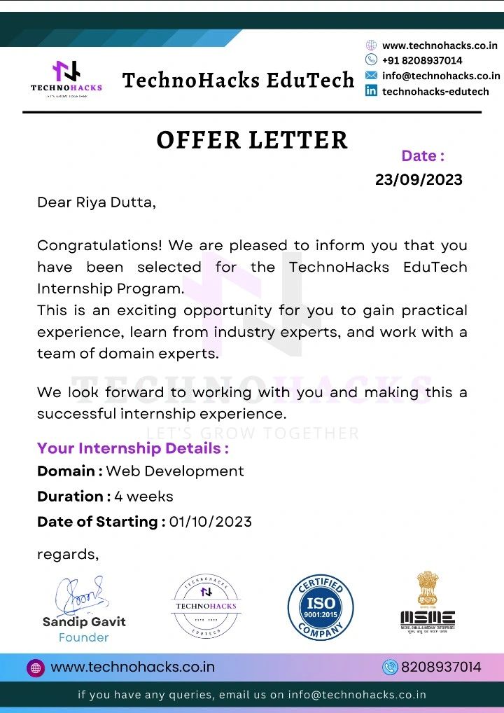 Riya Dutta on LinkedIn: #technohackeductech Riya Dutta on LinkedIn: #technohackeductech