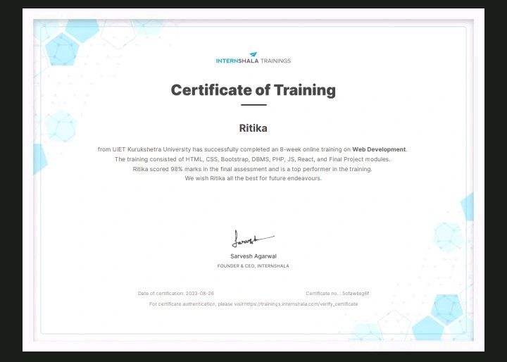 Ritika Nigah on LinkedIn: #intershala #webdevelopment #upskilling #uiet ... Ritika Nigah on LinkedIn: #intershala #webdevelopment #upskilling #uiet ...