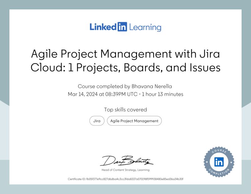 Bhavana Nerella on LinkedIn: Certificate of Completion Bhavana Nerella on LinkedIn: Certificate of Completion