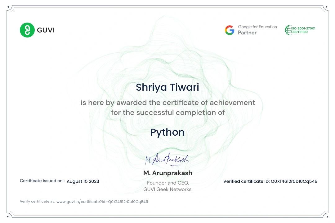 Shriya Tiwari on LinkedIn: #python #guvigeeknetwork Shriya Tiwari on LinkedIn: #python #guvigeeknetwork