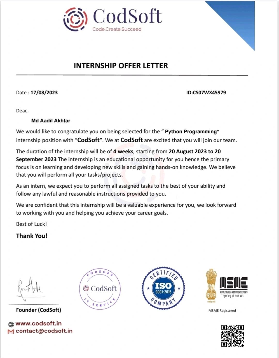 Md Aadil Akhtar on LinkedIn: #pythonprogramming #codsoft #internships # ... Md Aadil Akhtar on LinkedIn: #pythonprogramming #codsoft #internships # ...