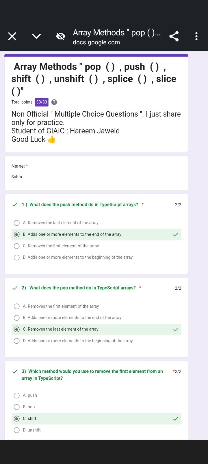 Subra Ansari on LinkedIn: #perfectscore #javascript #typescript # ... Subra Ansari on LinkedIn: #perfectscore #javascript #typescript # ...