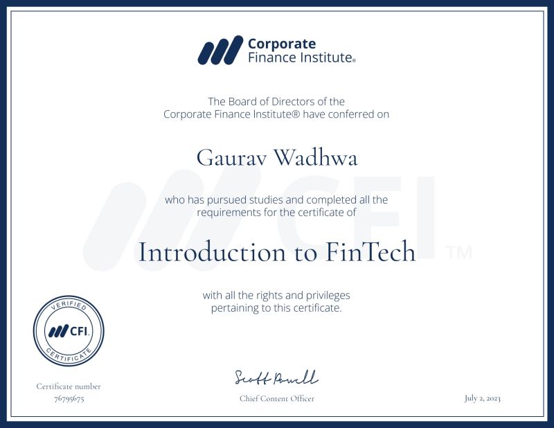 Gaurav Wadhwa on LinkedIn: Introduction to FinTech Certificate Gaurav Wadhwa on LinkedIn: Introduction to FinTech Certificate