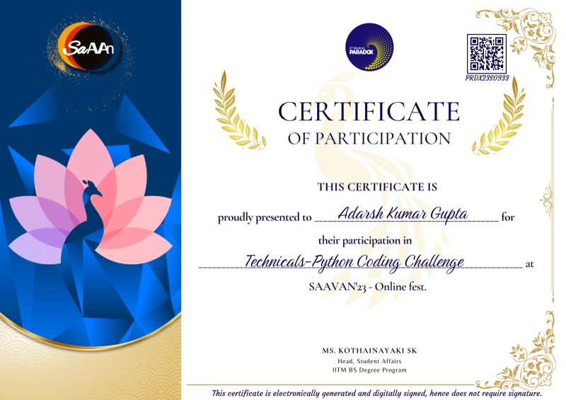 Adarsh Kumar Gupta on LinkedIn: #python #codingchallenge #certificate # ... Adarsh Kumar Gupta on LinkedIn: #python #codingchallenge #certificate # ...