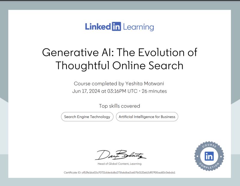 Yeshita Motwani on LinkedIn: #linkedinlearning #generativeai # ... Yeshita Motwani on LinkedIn: #linkedinlearning #generativeai # ...