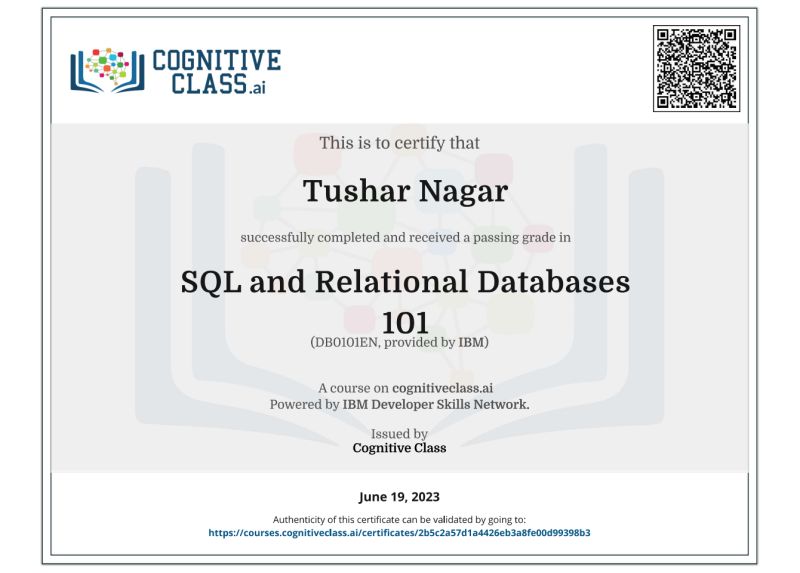 Tushar Nagar on LinkedIn: #cognitiveclass #ibm #ibmcertification #sql # ... Tushar Nagar on LinkedIn: #cognitiveclass #ibm #ibmcertification #sql # ...