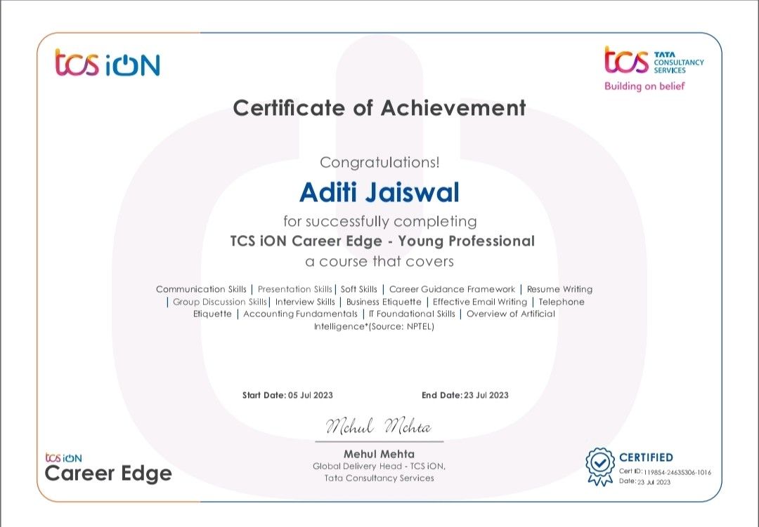 Aditi Jaiswal on LinkedIn: #tcsion Aditi Jaiswal on LinkedIn: #tcsion