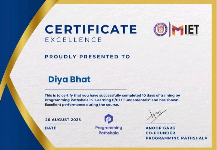 Diya Bhat on LinkedIn: #miet #coding #programmingpathshala Diya Bhat on LinkedIn: #miet #coding #programmingpathshala