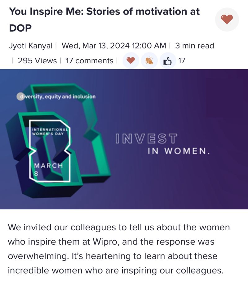 Babita Thappa on LinkedIn: #investinwomen #lifeatwipro #wipro Babita Thappa on LinkedIn: #investinwomen #lifeatwipro #wipro