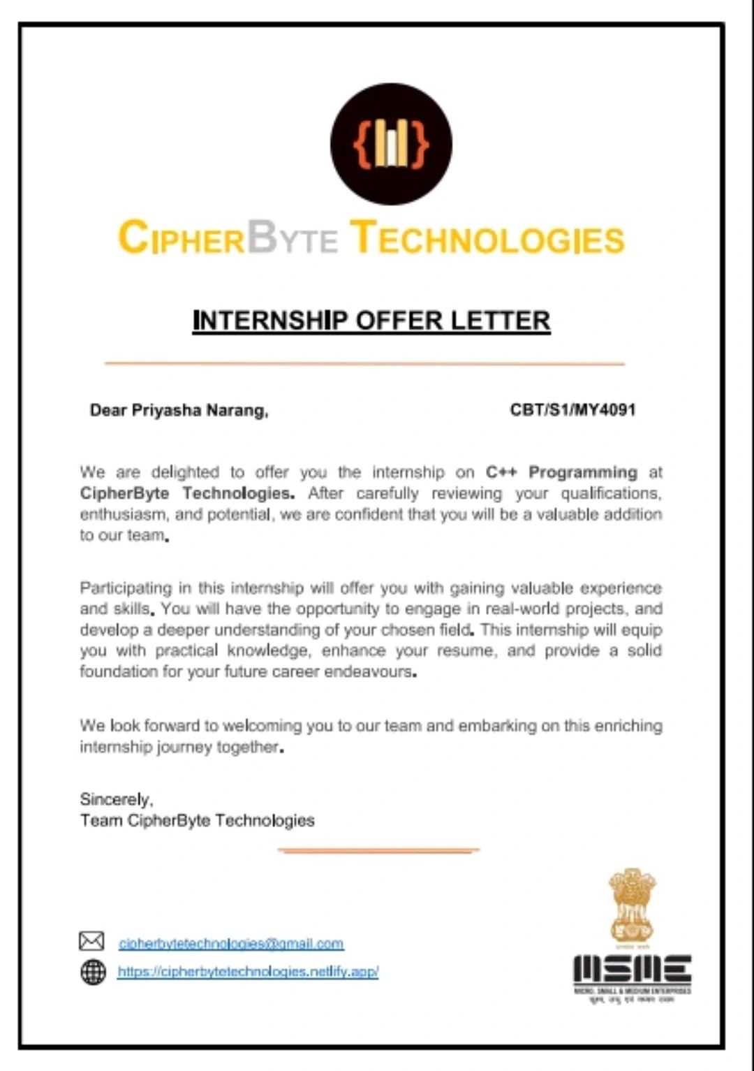 Priyasha Narang on LinkedIn: #cipherbytetech Priyasha Narang on LinkedIn: #cipherbytetech