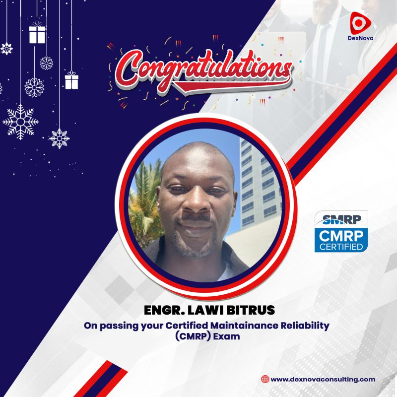 Congratulating Engr. Lawi Bitrus on passing CMRP exam | Dexnova ... Congratulating Engr. Lawi Bitrus on passing CMRP exam | Dexnova ...