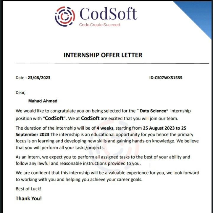 Mahad Ahmad on LinkedIn: #codsoft Mahad Ahmad on LinkedIn: #codsoft
