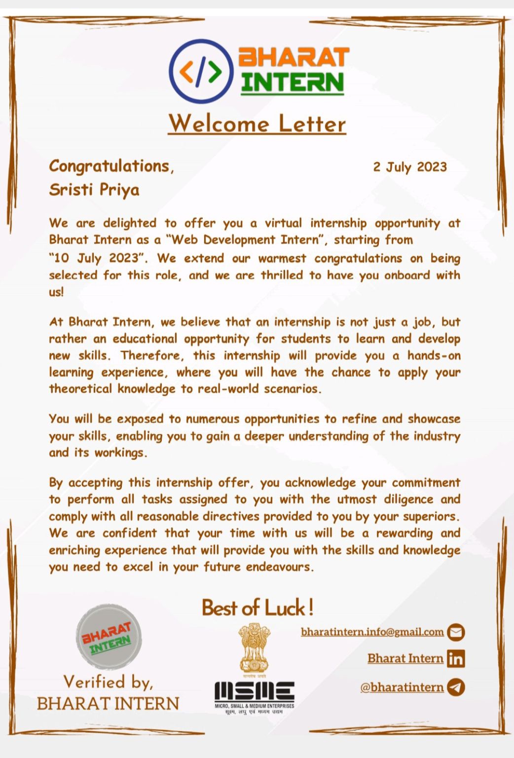 Sristi Priya on LinkedIn: #bharatintern #webdevelopment #bharatintern # ... Sristi Priya on LinkedIn: #bharatintern #webdevelopment #bharatintern # ...