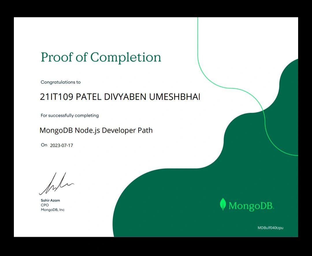 DIVYA PATEL on LinkedIn: #mongodb #nodejs #certification #course DIVYA PATEL on LinkedIn: #mongodb #nodejs #certification #course