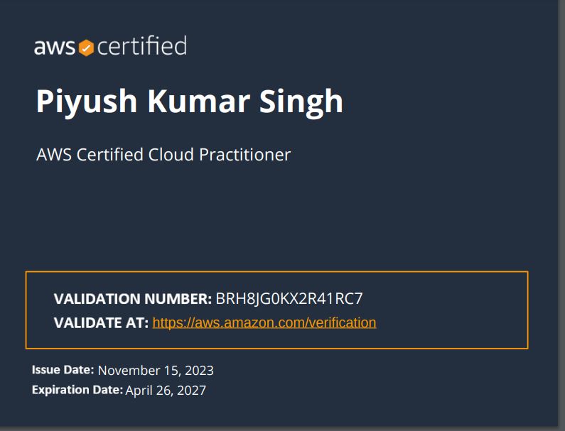 Piyush Kumar Singh on LinkedIn: #awscertified #cloudpractitioner #aws # ... Piyush Kumar Singh on LinkedIn: #awscertified #cloudpractitioner #aws # ...