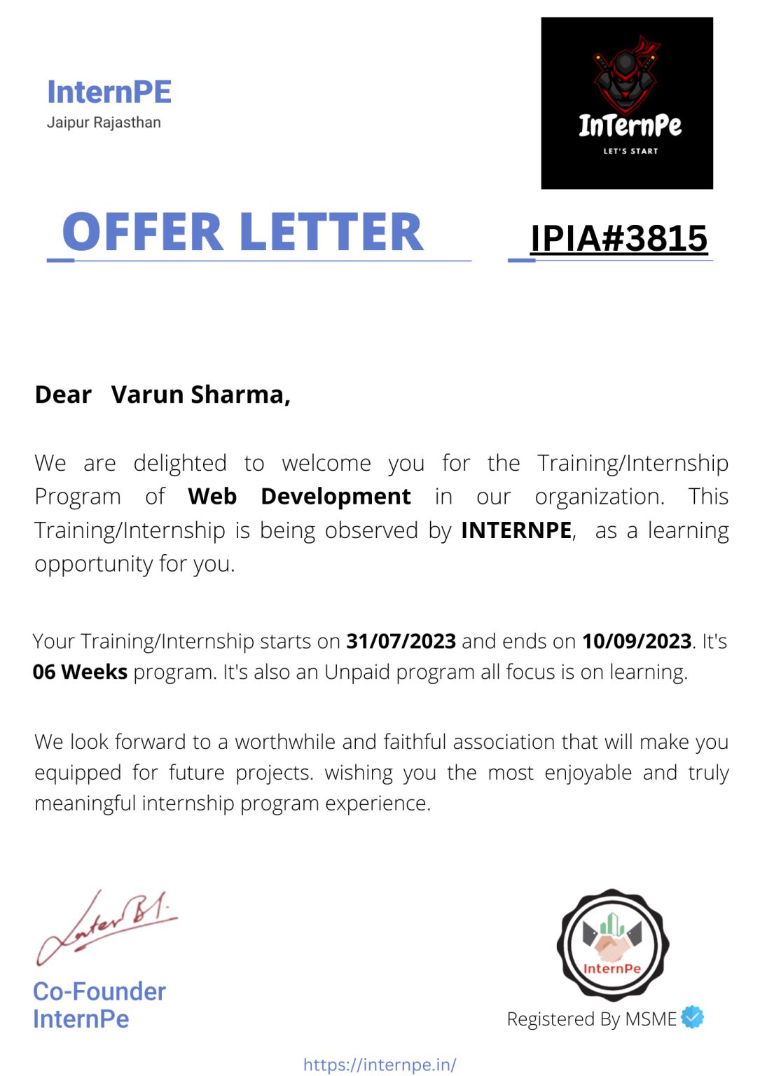 VARUN SHARMA on LinkedIn: #webdevelopment #internship #internpe VARUN SHARMA on LinkedIn: #webdevelopment #internship #internpe
