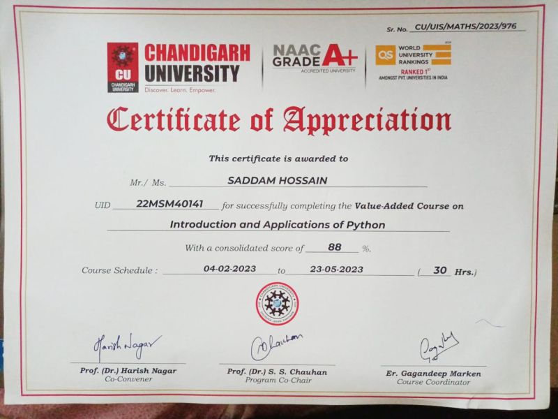 Saddam Hossain on LinkedIn: #python #certificationcomplete # ... Saddam Hossain on LinkedIn: #python #certificationcomplete # ...