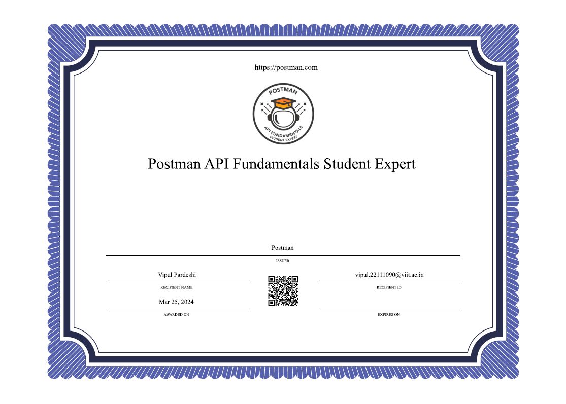 Vipul Pardeshi on LinkedIn: #postmancertified #apis #developerlife Vipul Pardeshi on LinkedIn: #postmancertified #apis #developerlife