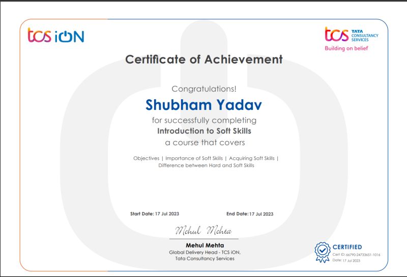 Shubham Yadav on LinkedIn: #tcsion #softskills #training #certification ... Shubham Yadav on LinkedIn: #tcsion #softskills #training #certification ...