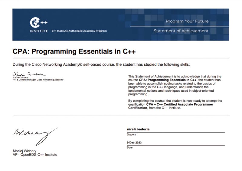 Nirali Baderia on LinkedIn: #cpp #programming #softwaredevelopment # ... Nirali Baderia on LinkedIn: #cpp #programming #softwaredevelopment # ...