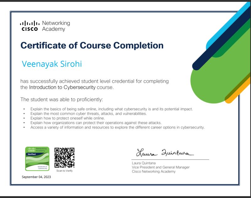 Veenayak Sirohi on LinkedIn: #cybersecurity #ciscocertification # ... Veenayak Sirohi on LinkedIn: #cybersecurity #ciscocertification # ...