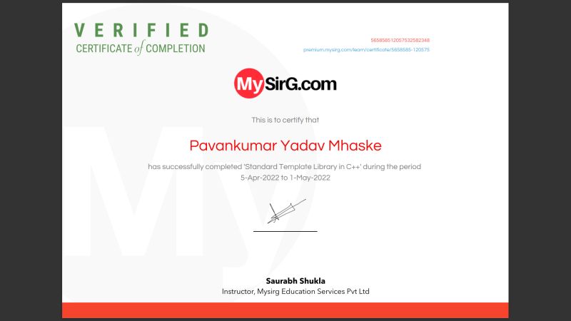 Finished 'Specialization in STL in C++' course! | Pavankumar Mhaske ... Finished 'Specialization in STL in C++' course! | Pavankumar Mhaske ...