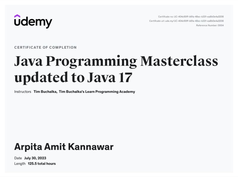Arpita Kannawar on LinkedIn: #javaprogramming #udemycertified Arpita Kannawar on LinkedIn: #javaprogramming #udemycertified