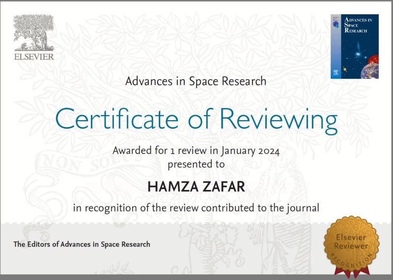 Hamza Zafar on LinkedIn: #elseviercertificate #advancesinspaceresearch ... Hamza Zafar on LinkedIn: #elseviercertificate #advancesinspaceresearch ...