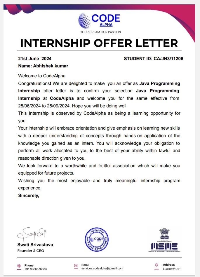 Abhishek Kumar on LinkedIn: #internship #javaprogramming # ... Abhishek Kumar on LinkedIn: #internship #javaprogramming # ...