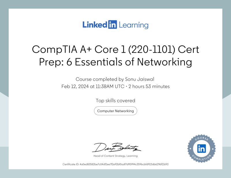 Sonu Jaiswal on LinkedIn: Certificate of Completion Sonu Jaiswal on LinkedIn: Certificate of Completion