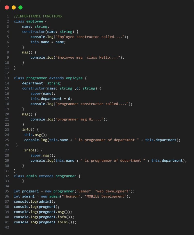 Nousheen Atif on LinkedIn: #typescript #oop #inheritance #classes # ... Nousheen Atif on LinkedIn: #typescript #oop #inheritance #classes # ...