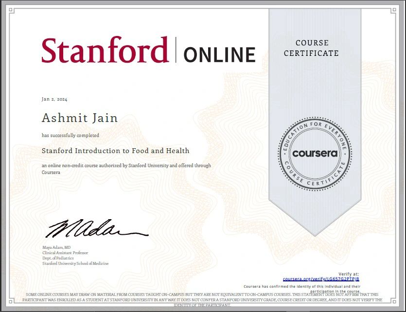 Ashmit Jain on LinkedIn: I recently completed a course on food and ... Ashmit Jain on LinkedIn: I recently completed a course on food and ...