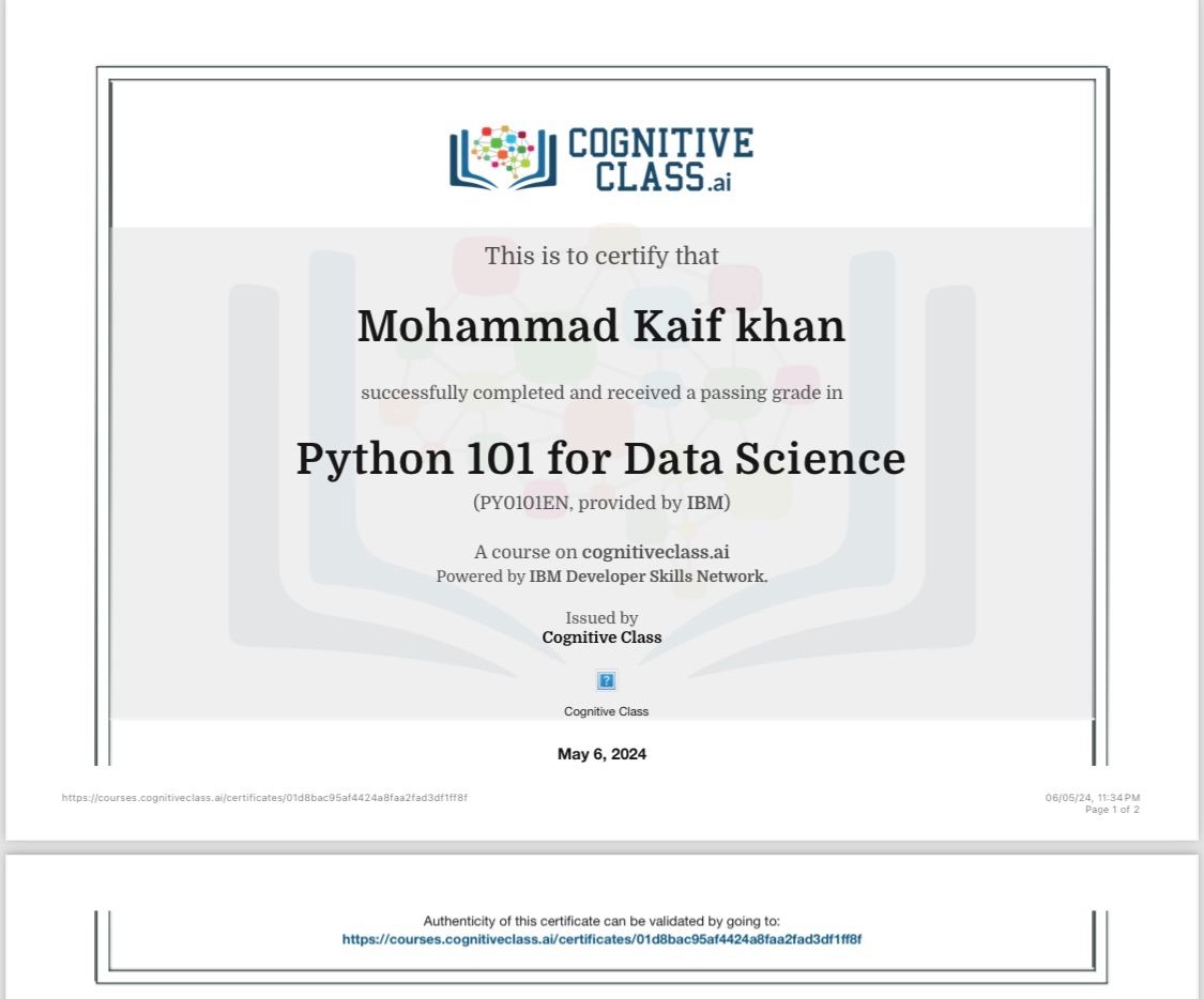 Mohammad kaif Khan on LinkedIn: #datascience #python #certification Mohammad kaif Khan on LinkedIn: #datascience #python #certification