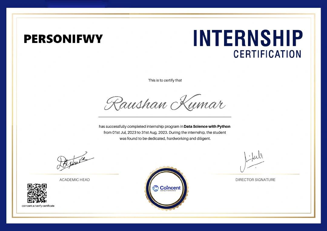 RAUSHAN KUMAR on LinkedIn: #datascience #internship RAUSHAN KUMAR on LinkedIn: #datascience #internship