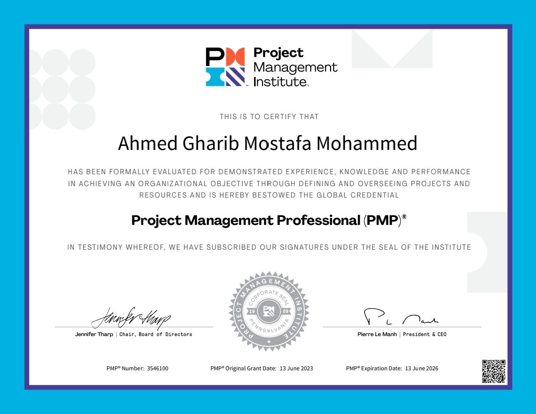Ahmed Gharib Mostafa - MBA, PMP®, ITIL® على LinkedIn: الحمد لله الذي ... Ahmed Gharib Mostafa - MBA, PMP®, ITIL® على LinkedIn: الحمد لله الذي ...