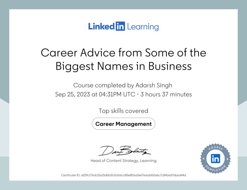 Adarsh Singh on LinkedIn: Certificate of Completion Adarsh Singh on LinkedIn: Certificate of Completion
