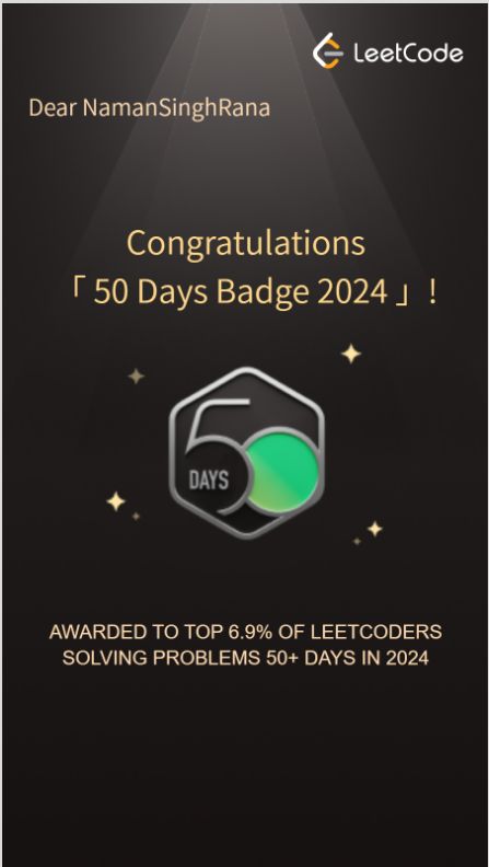 Naman Singh Rana on LinkedIn: #leetcode #codingjourney #achievementunlocked Naman Singh Rana on LinkedIn: #leetcode #codingjourney #achievementunlocked