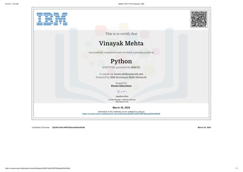 Vinayak Mehta on LinkedIn: #python #certification Vinayak Mehta on LinkedIn: #python #certification