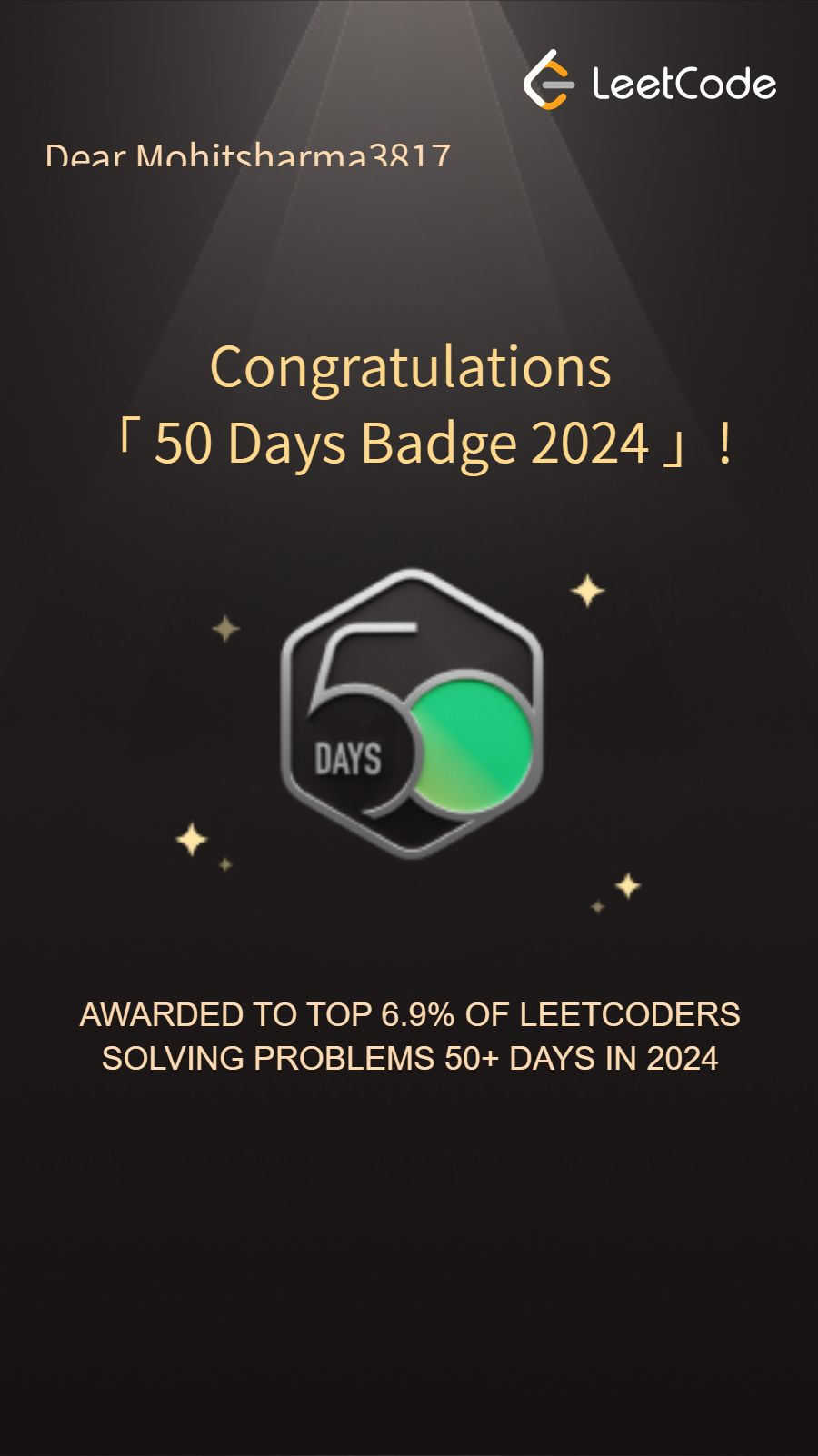 Mohit Sharma on LinkedIn: 🏅 Delighted to share: LeetCode 2024 Badge ... Mohit Sharma on LinkedIn: 🏅 Delighted to share: LeetCode 2024 Badge ...