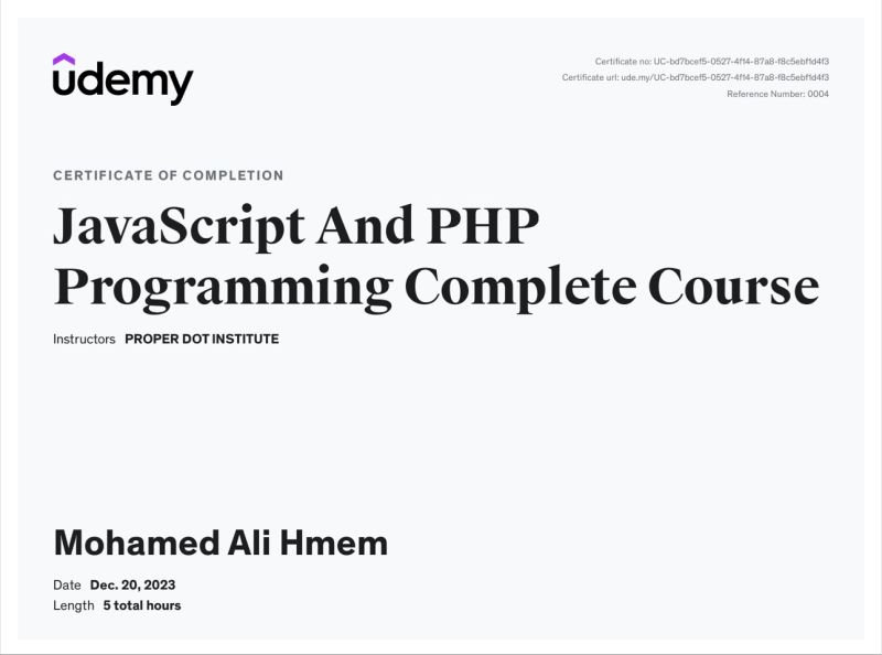 Mohamed Ali Hmem on LinkedIn: #javascript #php #udemy #certificate # ... Mohamed Ali Hmem on LinkedIn: #javascript #php #udemy #certificate # ...