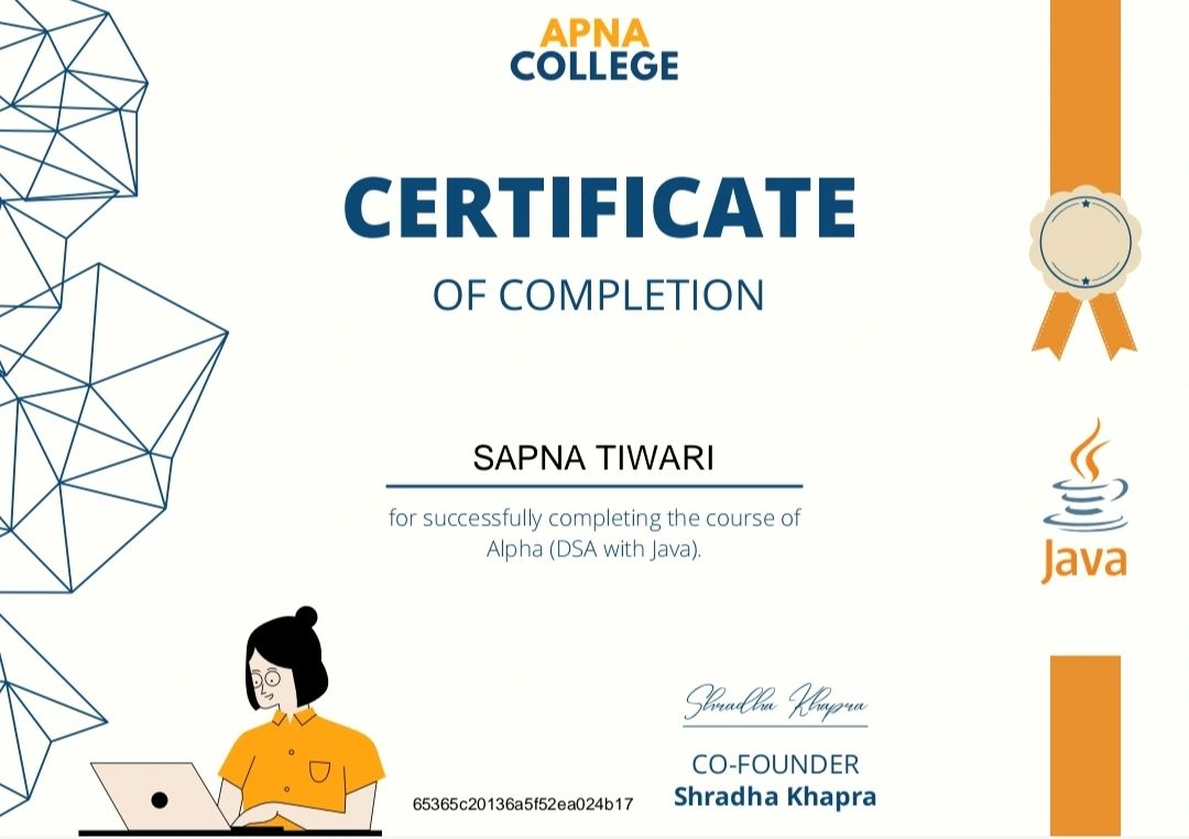 Sapna Tiwari on LinkedIn: Successfully completed Java course from Apna ... Sapna Tiwari on LinkedIn: Successfully completed Java course from Apna ...