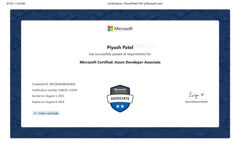 Piyush Patel on LinkedIn: #azurecertified | 28 comments Piyush Patel on LinkedIn: #azurecertified | 28 comments