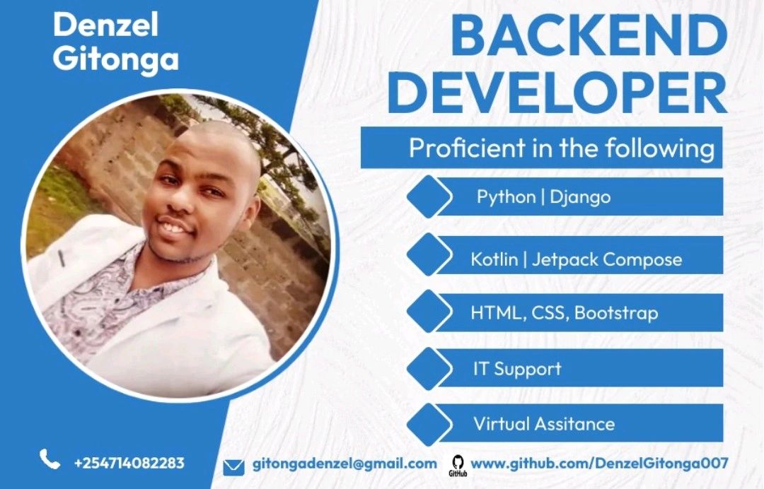 Denzel Gitonga on LinkedIn: #backend #backenddeveloper #python # ... Denzel Gitonga on LinkedIn: #backend #backenddeveloper #python # ...