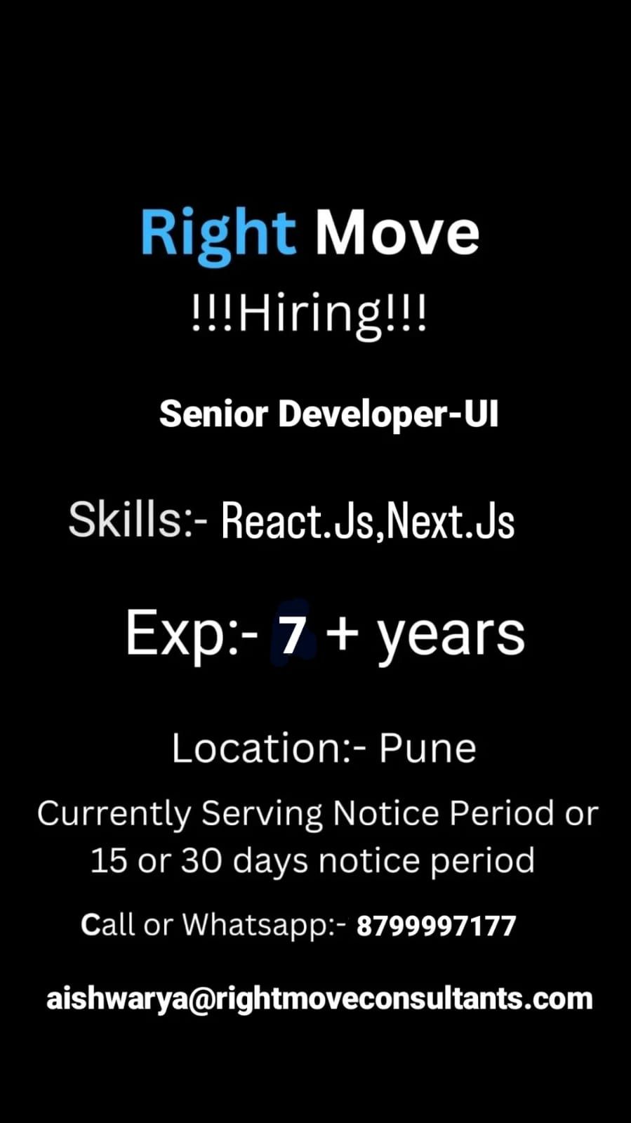Aishwarya D on LinkedIn: #uideveloper #react #next #hiringnow #rightmove Aishwarya D on LinkedIn: #uideveloper #react #next #hiringnow #rightmove