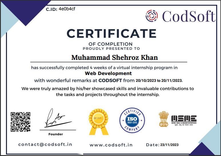 Muhammad Shehroz Khan on LinkedIn: #codsoft #codsoftinternship Muhammad Shehroz Khan on LinkedIn: #codsoft #codsoftinternship