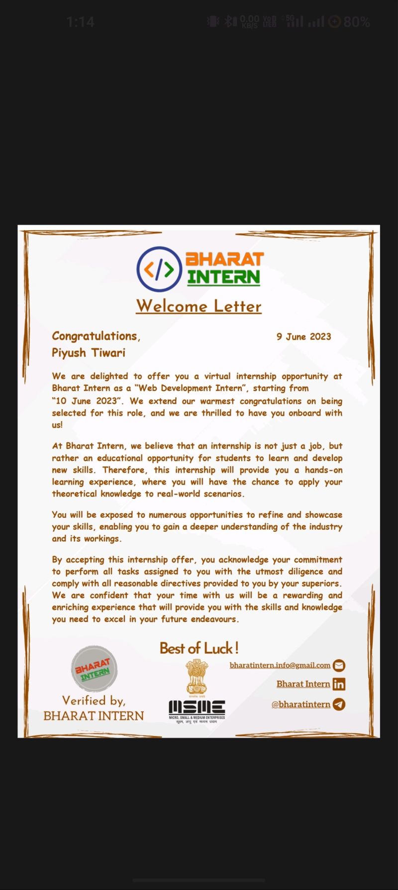Piyush Tiwari on LinkedIn: #opportunity #bharatintern #share Piyush Tiwari on LinkedIn: #opportunity #bharatintern #share