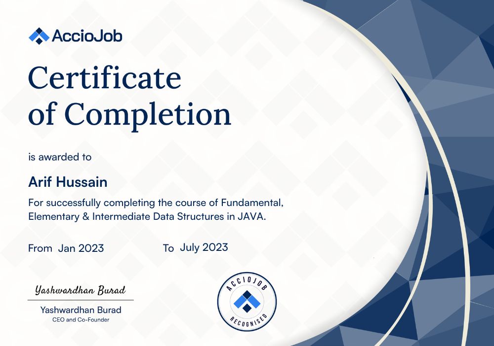 Arif Hussain on LinkedIn: #certificationaccomplished #datastructures # ... Arif Hussain on LinkedIn: #certificationaccomplished #datastructures # ...