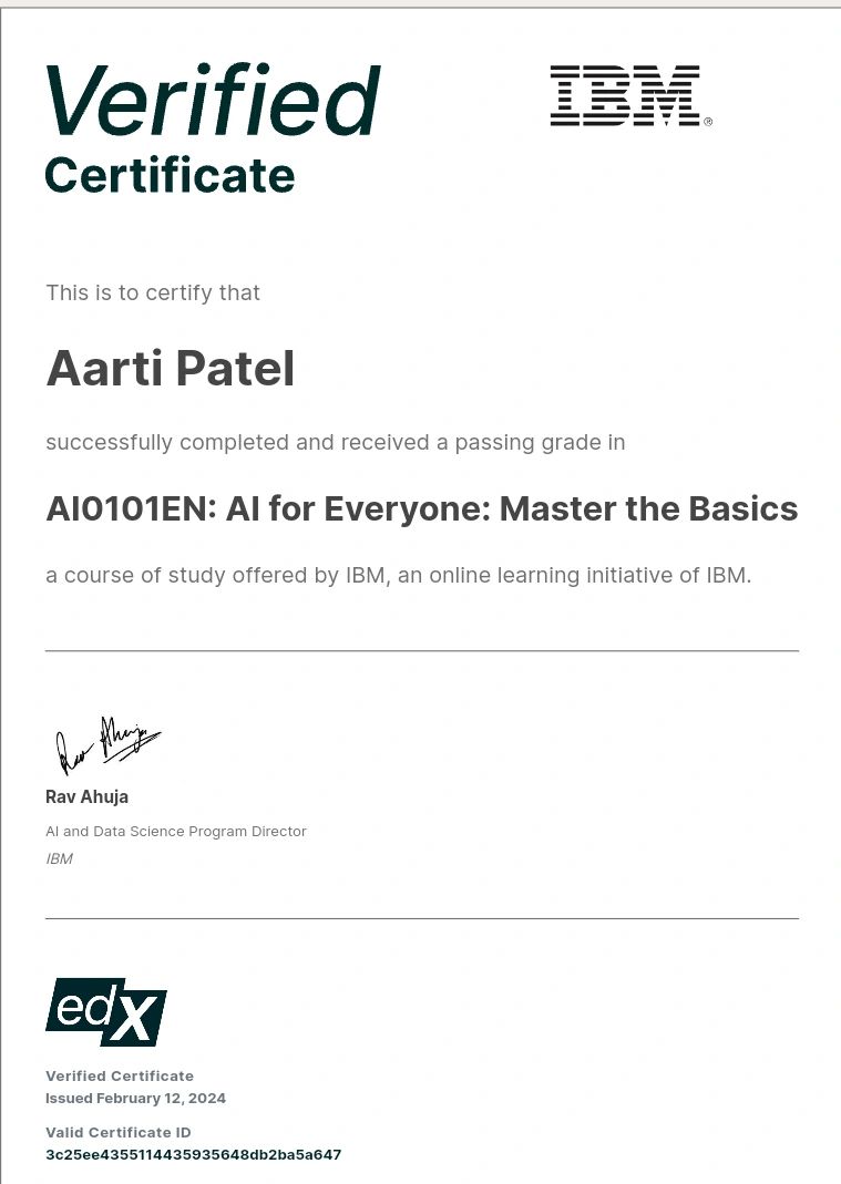 Aarti Patel on LinkedIn: #ai #edx #ibm #artificialintelligence # ... Aarti Patel on LinkedIn: #ai #edx #ibm #artificialintelligence # ...